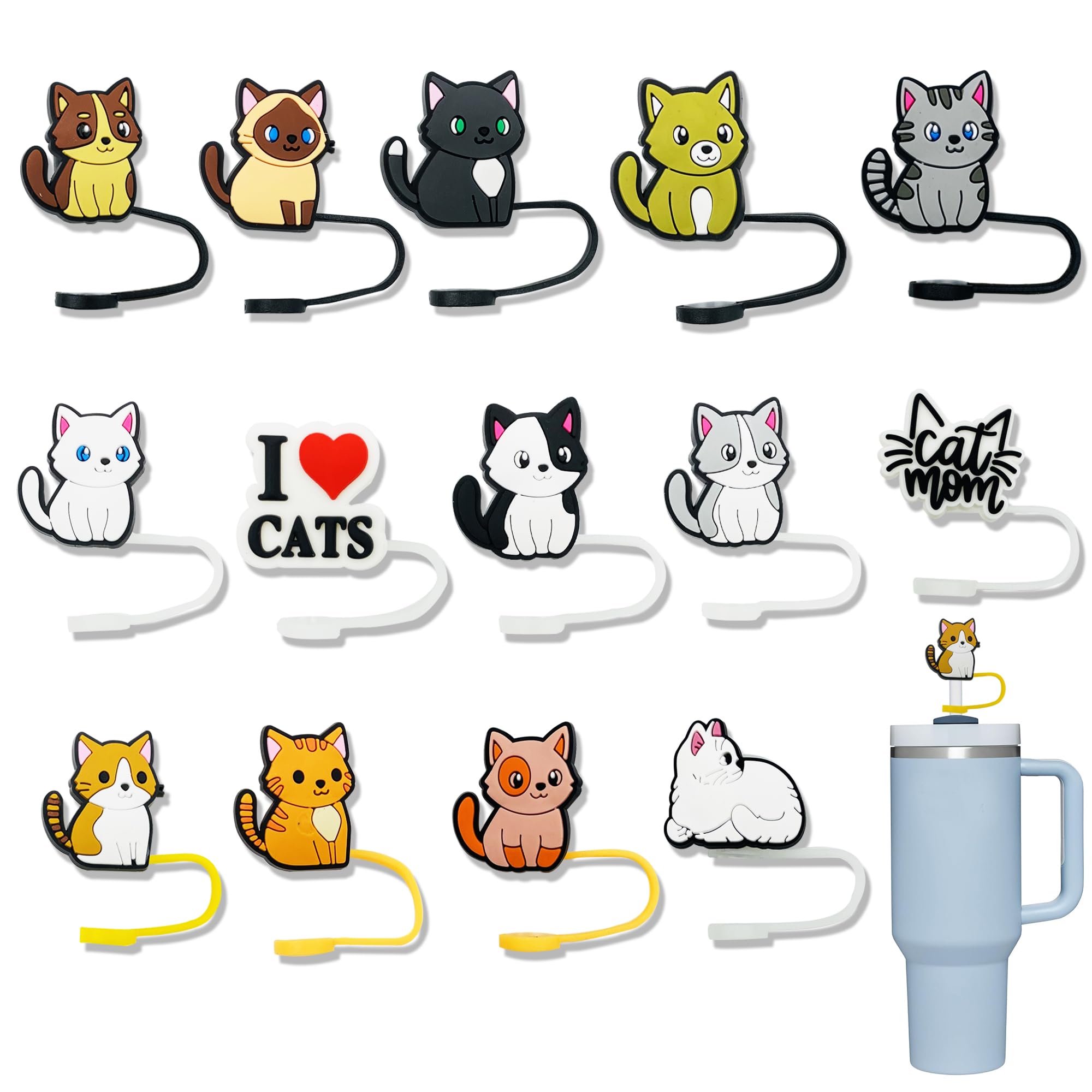 Amazon.com: 14PCS Straw Cover Cap for Stanley Cup, Cat Straw Topper ...