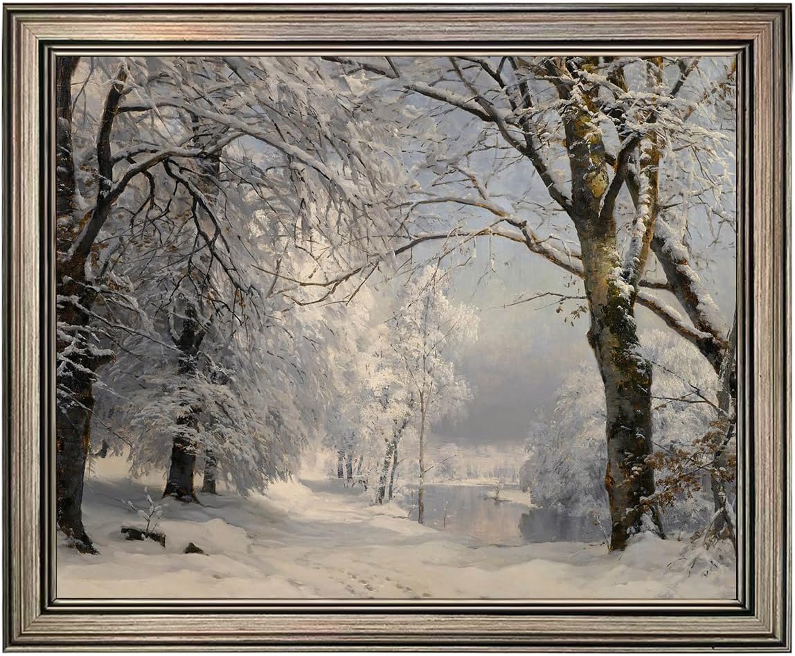 Amazon.com: Framed Vintage Winter Wall Art Snow Woods Landscape Oil ...