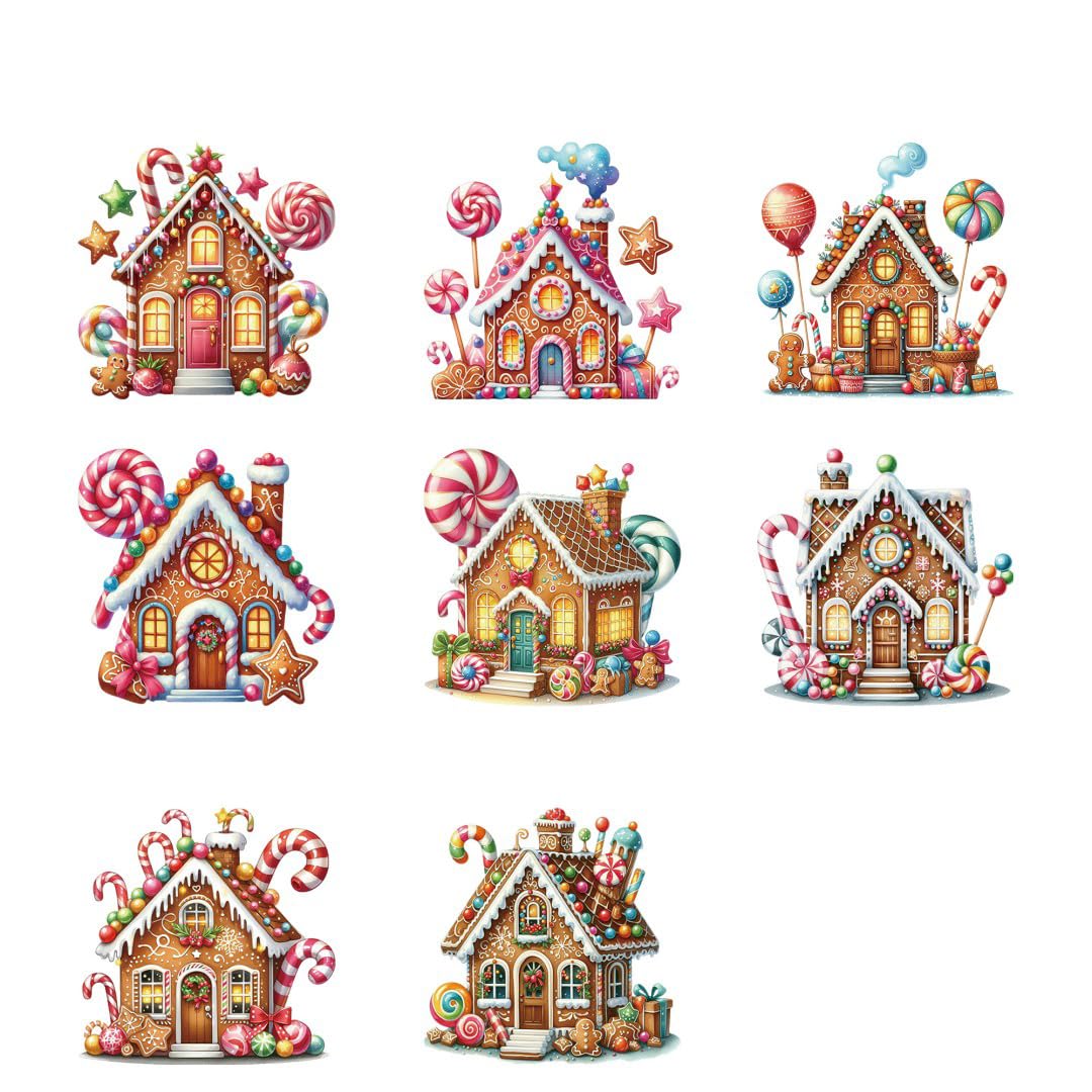 Amazon.com: 8pcs Christmas Whimsical Gingerbread House UV DTF Transfer ...
