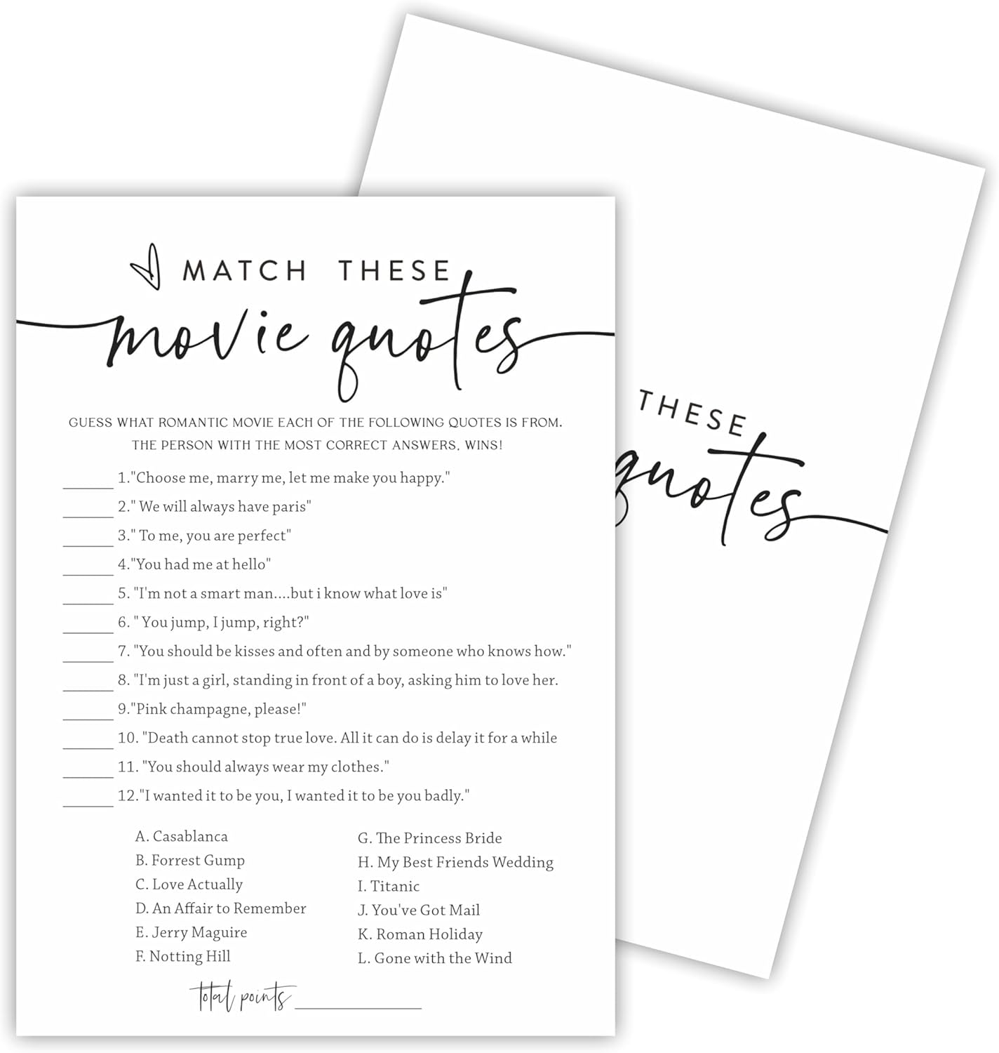 Amazon.com: Minimalism Bridal Shower Game Cards With Answer Card, Match ...