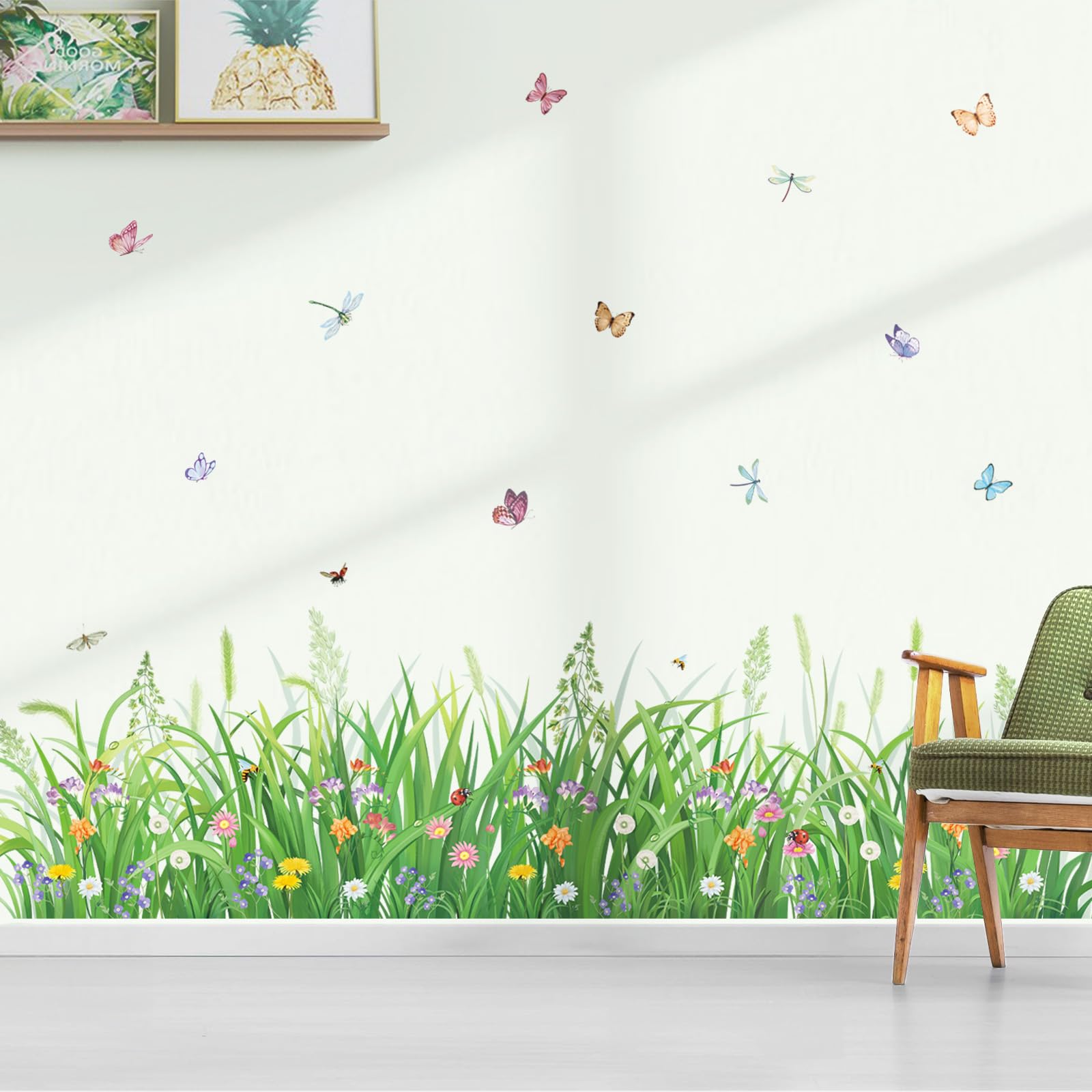Amazon.com: decalmile Green Plant Grass Flowers Wall Corner Decals ...