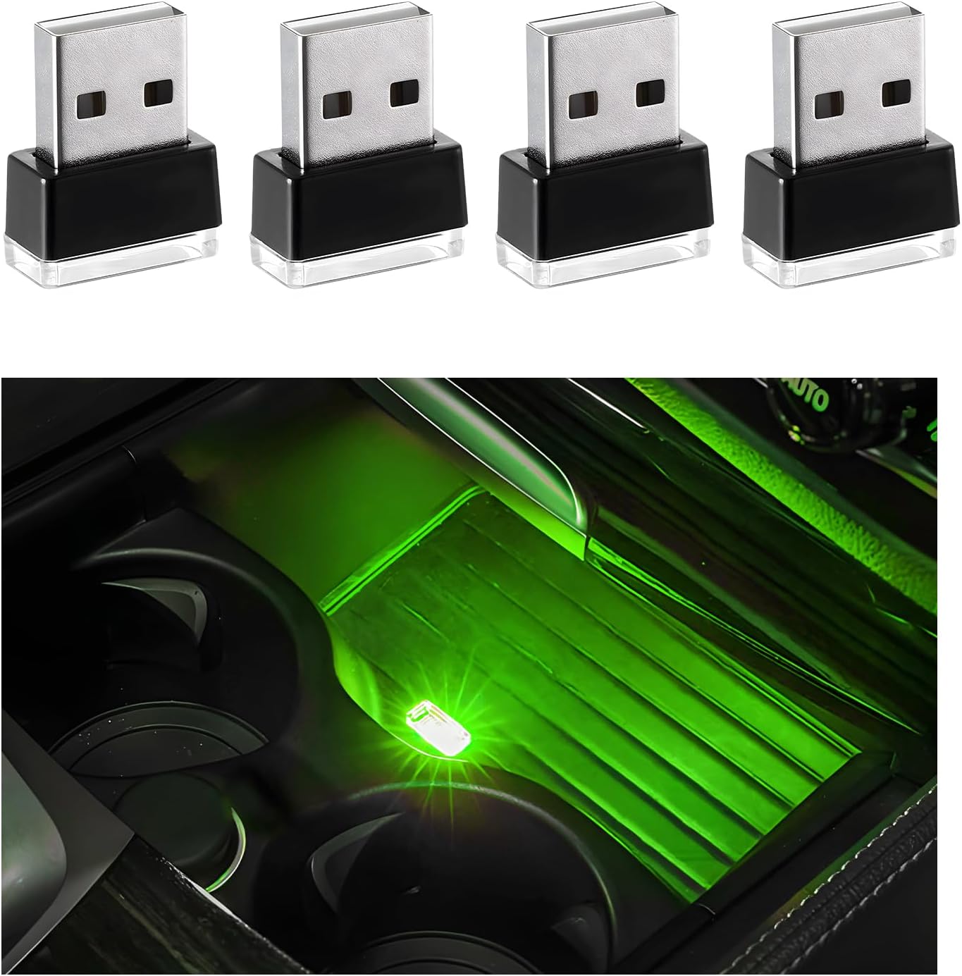 JUSTTOP 4 PCS USB LED Car Interior Atmosphere Lamp, Plug-in USB ...