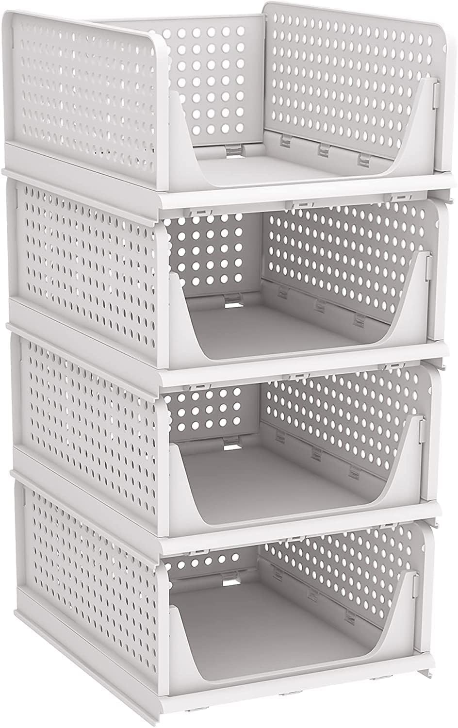Stackable Wardrobe Closet Organizer - 4 Packs Foldable Plastic Clothes ...
