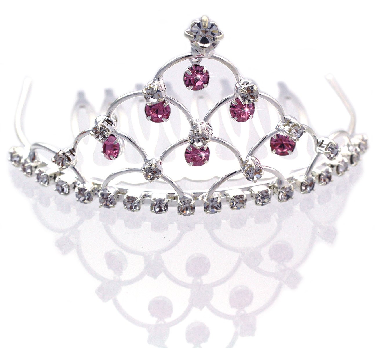 Amazon.com : Mini Tiara Hair Comb Pink Crystals for Flower Girl ...