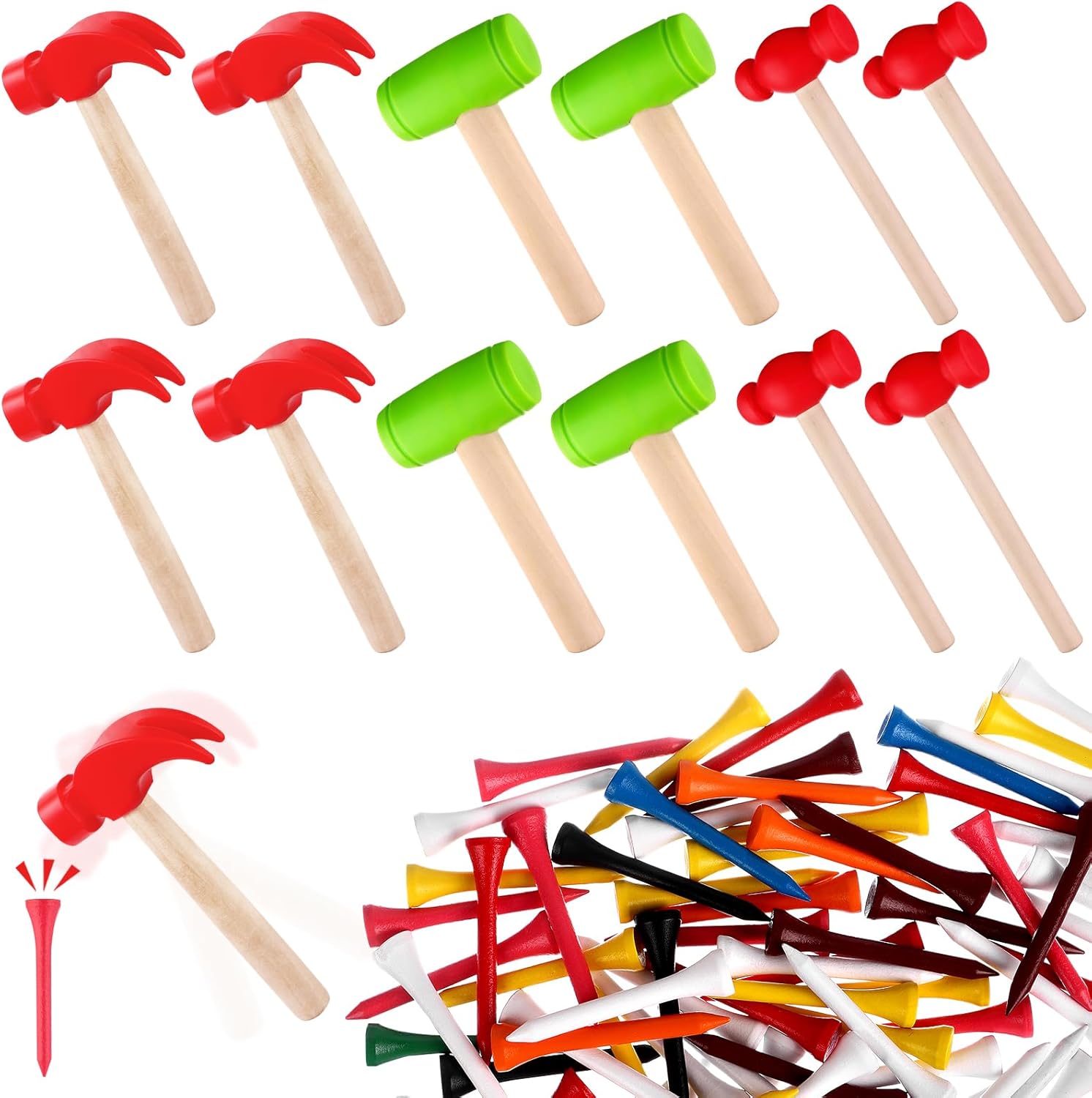 Amazon.com: 12Pcs Hammer Toys with 100Pcs Small Wooden Hammer ...