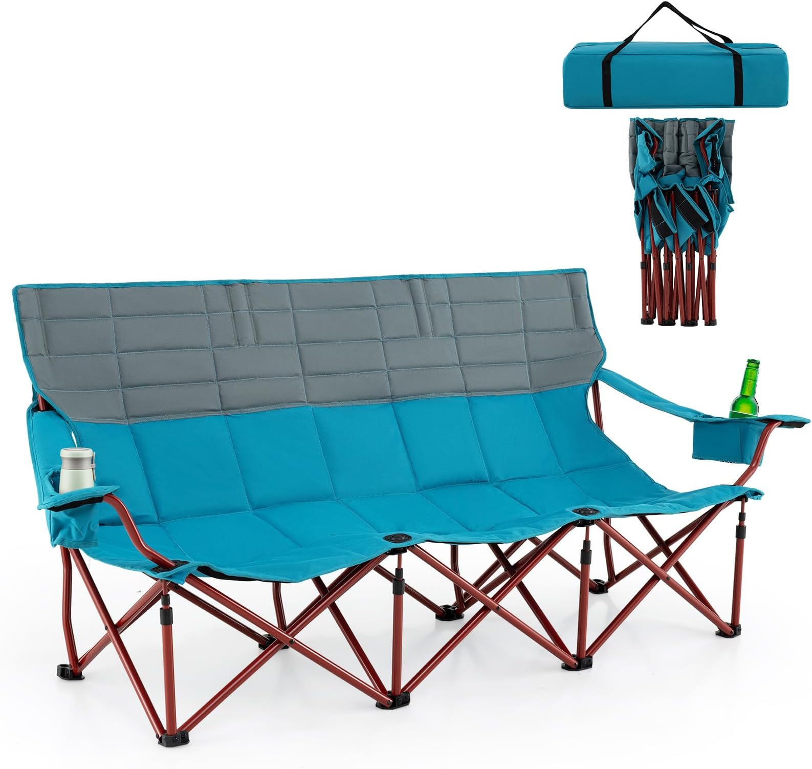 Amazon.com: GoTEAM! 3 Seat Portable Folding Bench/Couch - Black/Gray ...