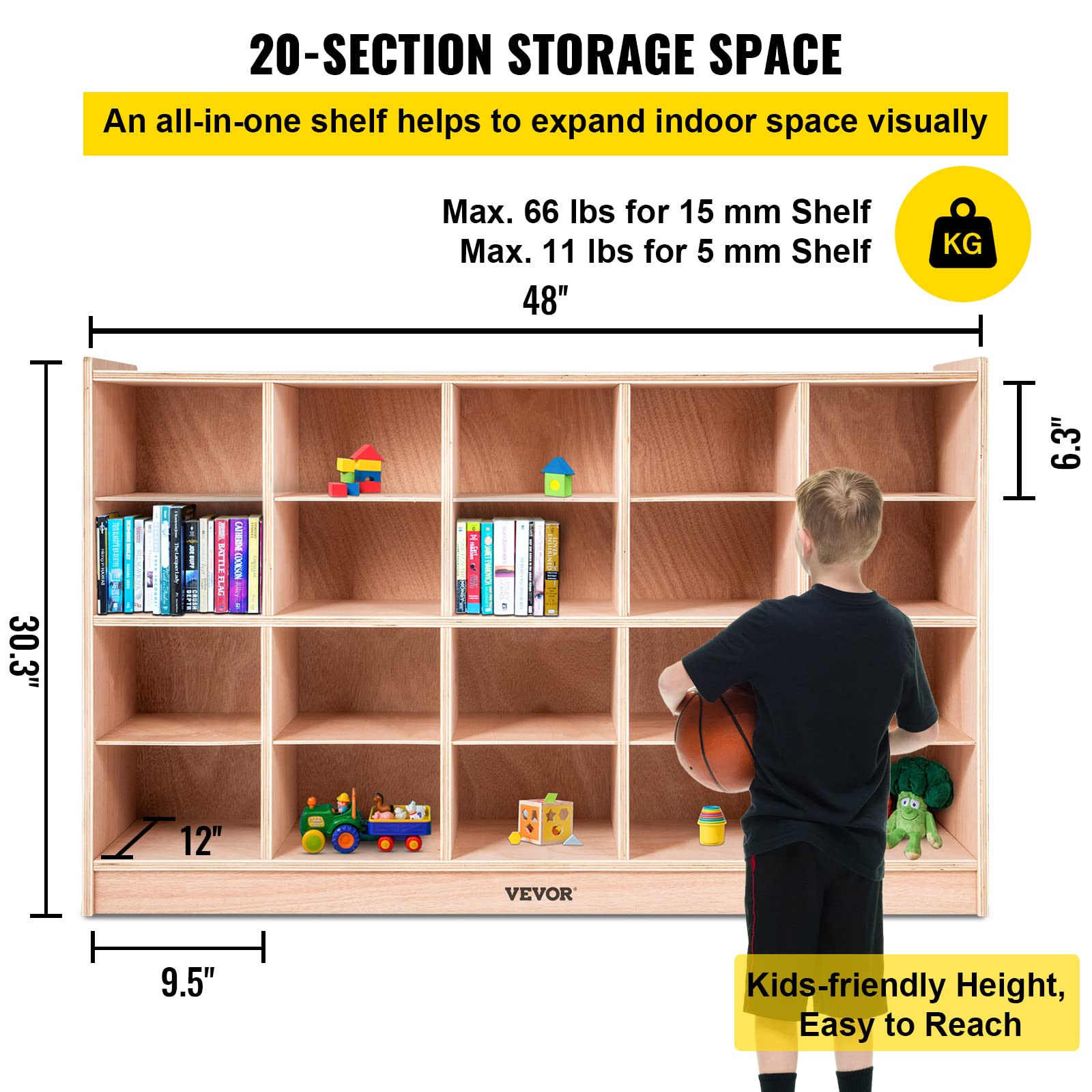 VEVOR 20-Section Cubbies for Classrooms, Cubby Storage Cabinet ...
