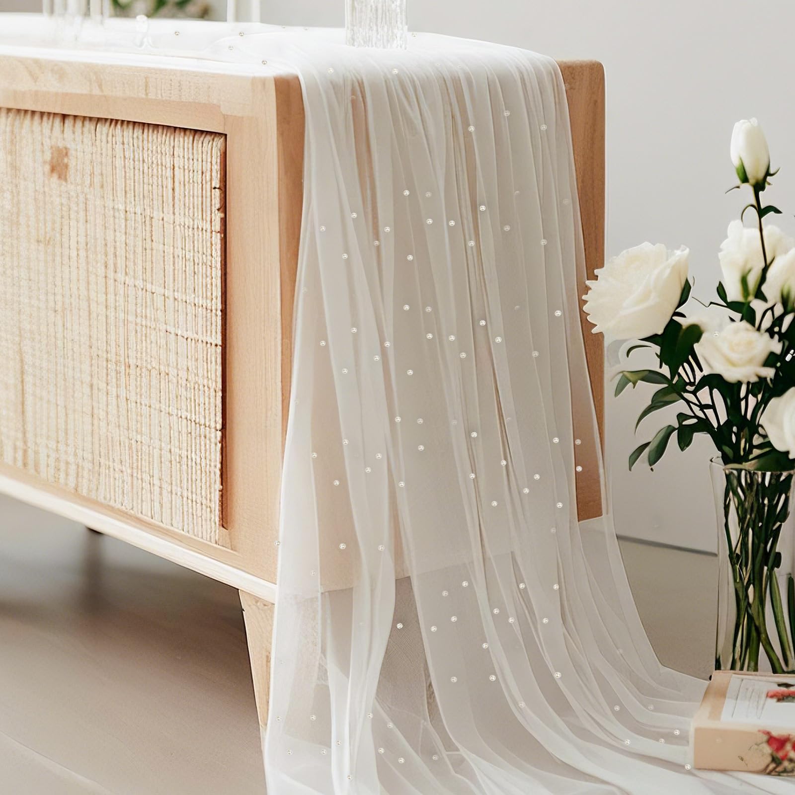 Amazon.com: Elegant Pearl Table Runner - Sheer White Mesh with Pearl ...