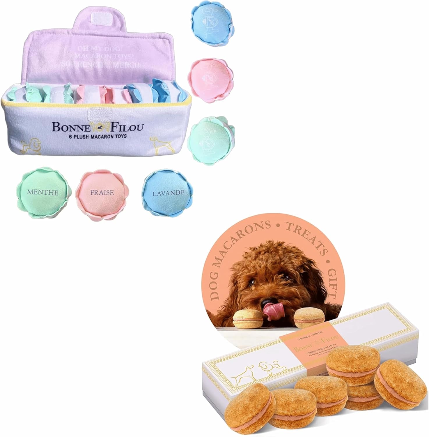 Amazon.com : Bonne et Filou Dog Plush Toy Macarons (6 Pack) and Luxury ...