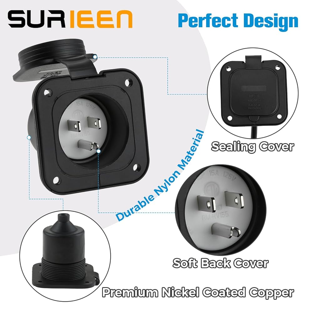 15 Amp AC Port Plug, 125V Flanged Inlet Power Inlet Philippines | Ubuy