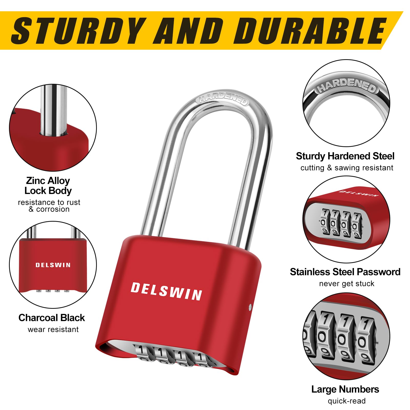 Snapklik.com : DELSWIN Heavy Duty Padlock Combination Lock - 4 Digit ...