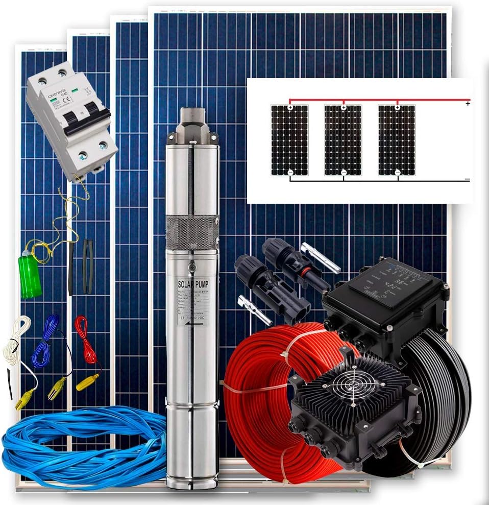 Kit Completo Bombeo Solar 550W 3/4cv - Caudal max. 3.200l/h Altura ...