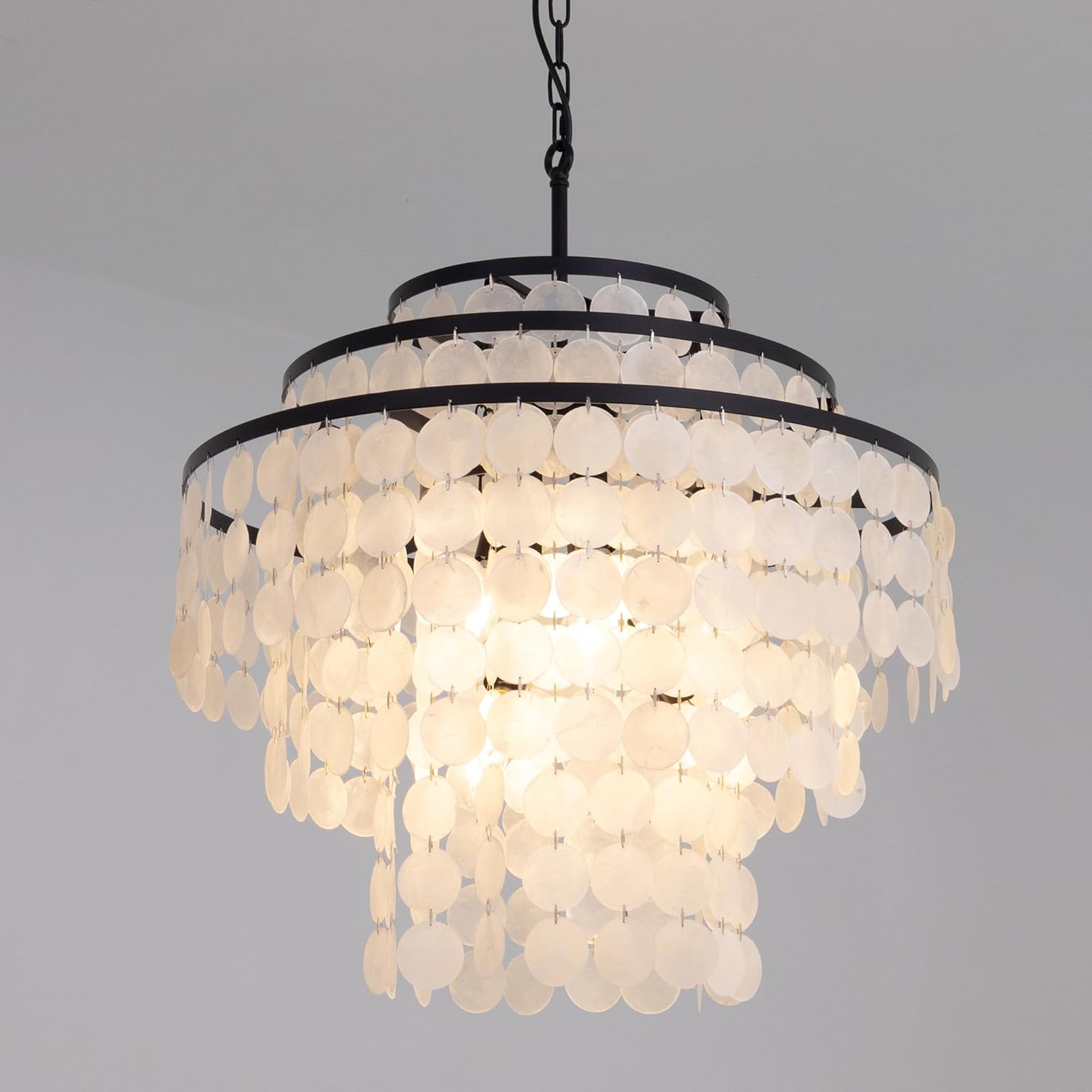 Wellmet 24 Inch Capiz Shell Chandelier, 6 Lights Coastal Bathroom ...
