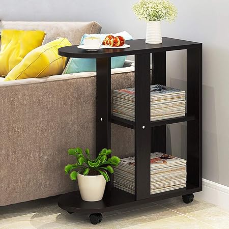 QIHANG-UK Mobile Sofa Side Table for Small Spaces, Wood Rolling ...
