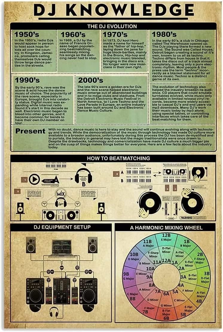 Amazon.com: Youpinnong The DJ Evolution Educational Posters Vintage DJ ...