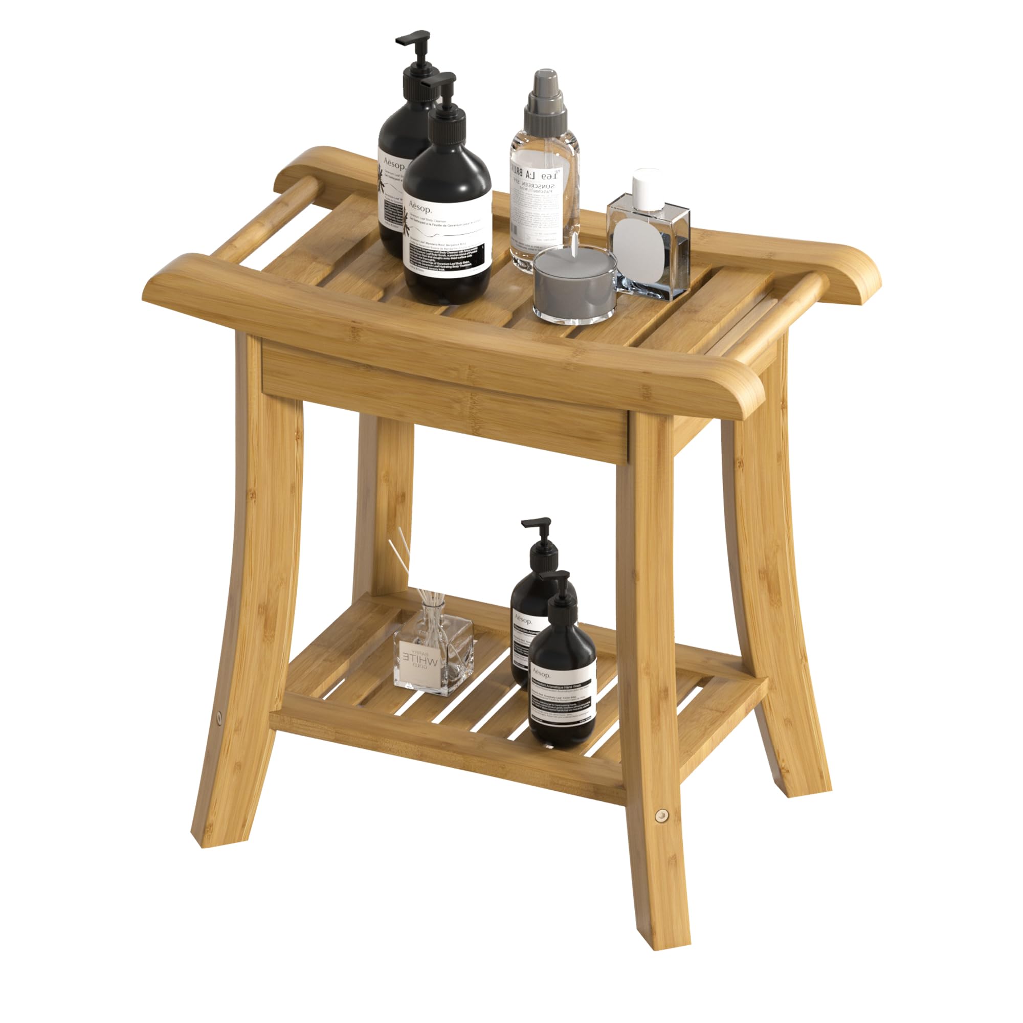 Amazon.com: Eastglory Bamboo Shower Bench Stool with Storage Shelf ...