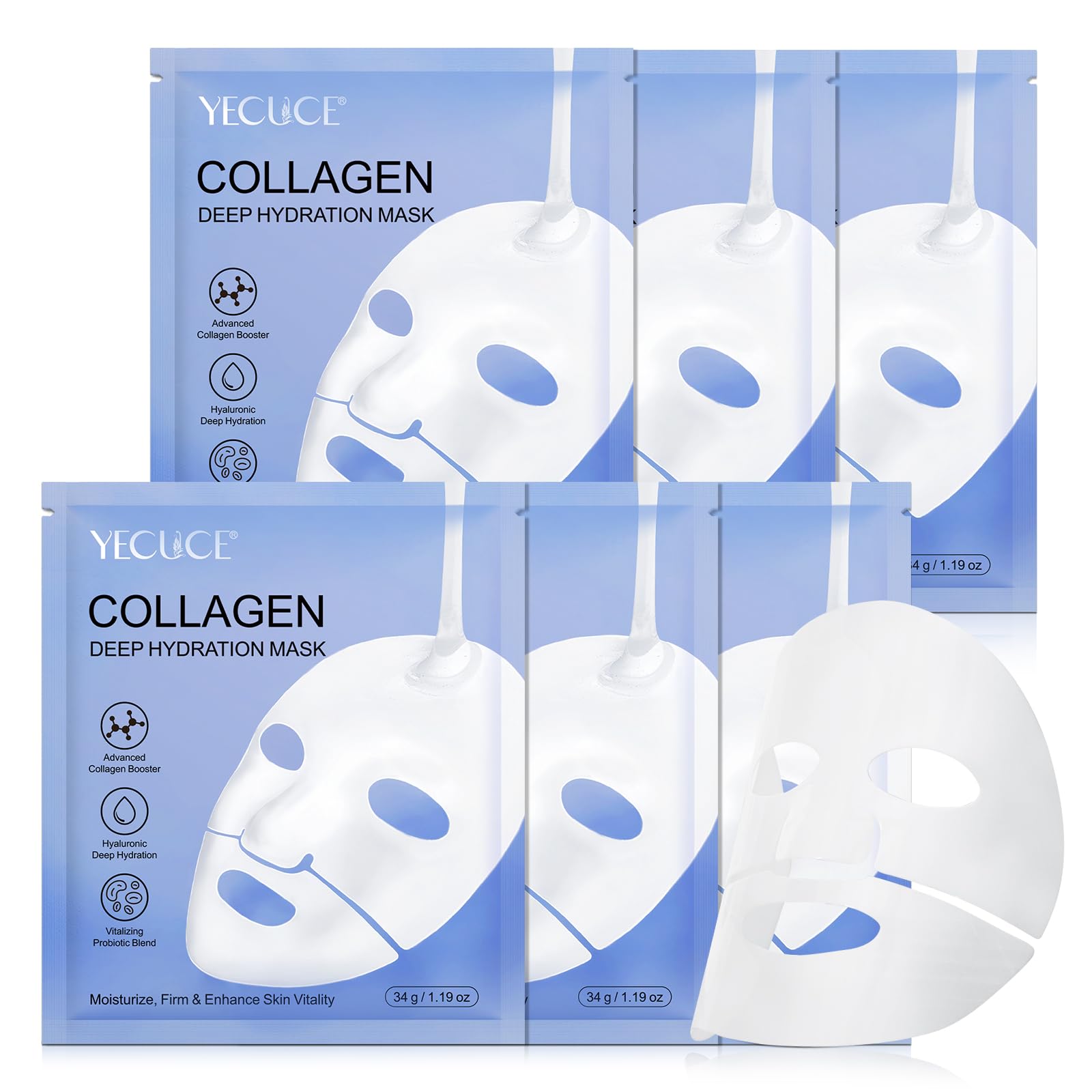 Bio Collagen Face Masks 6pcs, Collagen Mask Deep Moisturizing ...