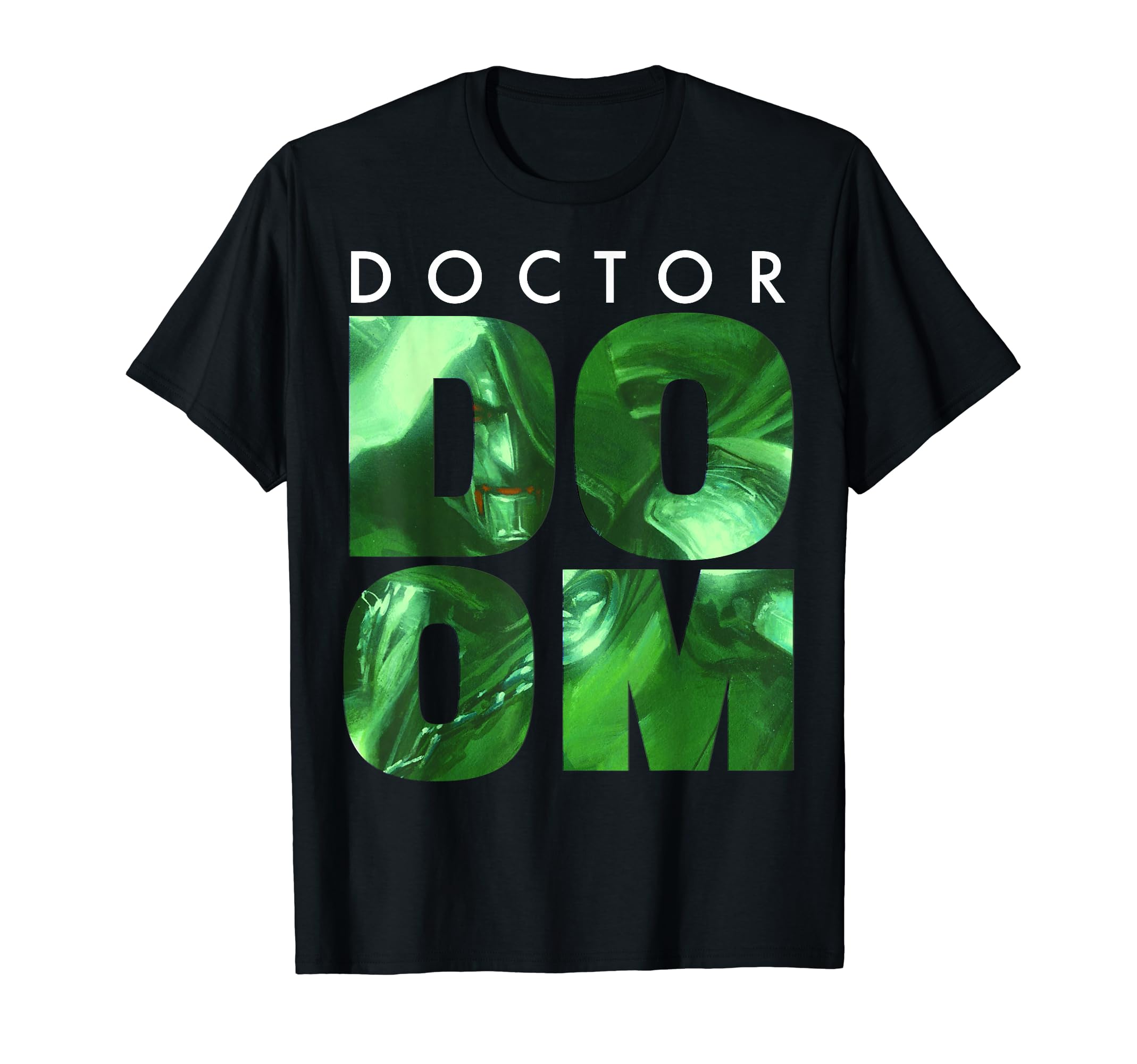Amazon.com: Marvel Doctor Doom Large Stacked Portrait Fill Text T-Shirt ...
