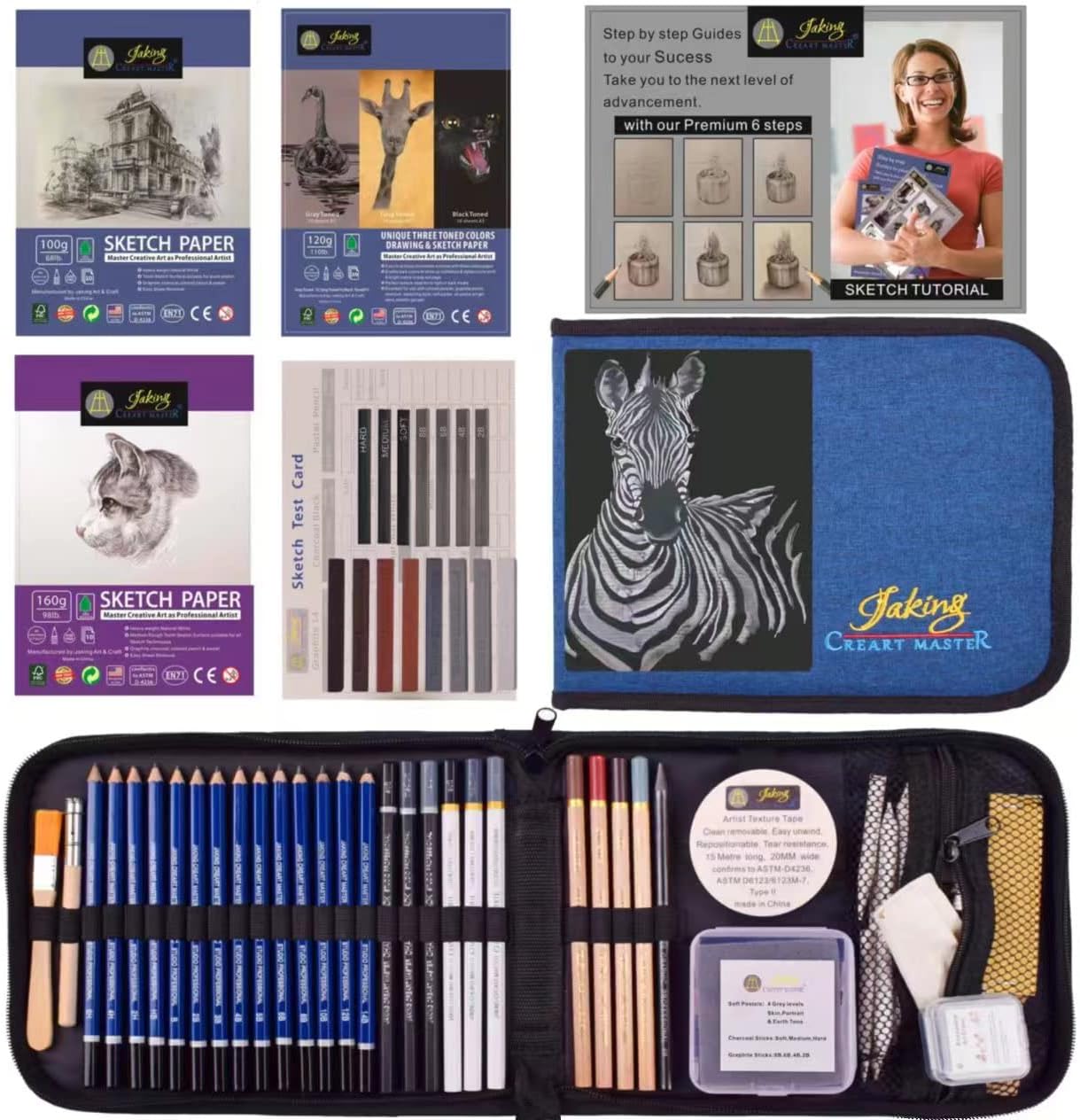 Amazon.com : Jaking Creart Master 62 PC Drawing Set,Sketch Kit,Pro Art ...