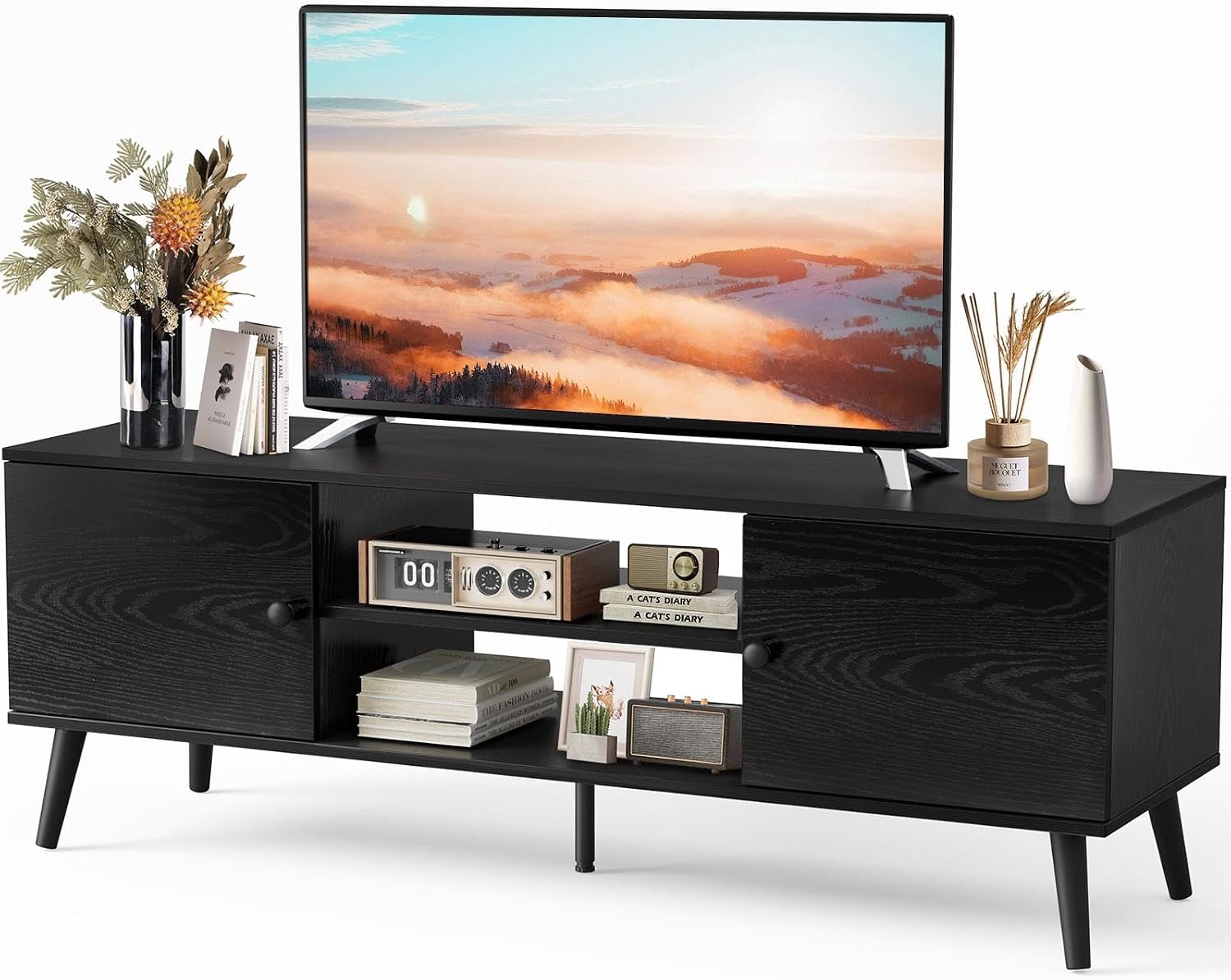 Amazon.com: Sweetcrispy TV Stand for 55 60 inch TV, Modern Mid Century ...