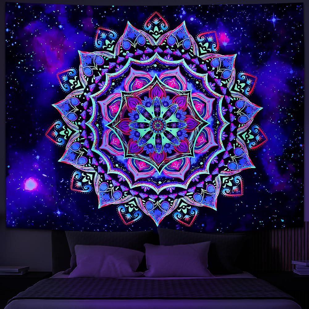 Amazon.com: Galoker Blacklight Tapestry Bohemian Hippie Mandala ...