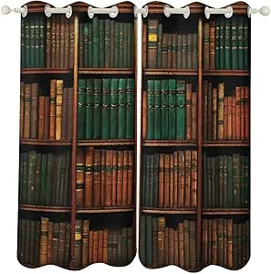 Amazon.com: guyuehome Vintage Old Bookcase Blackout Curtains, Retro ...