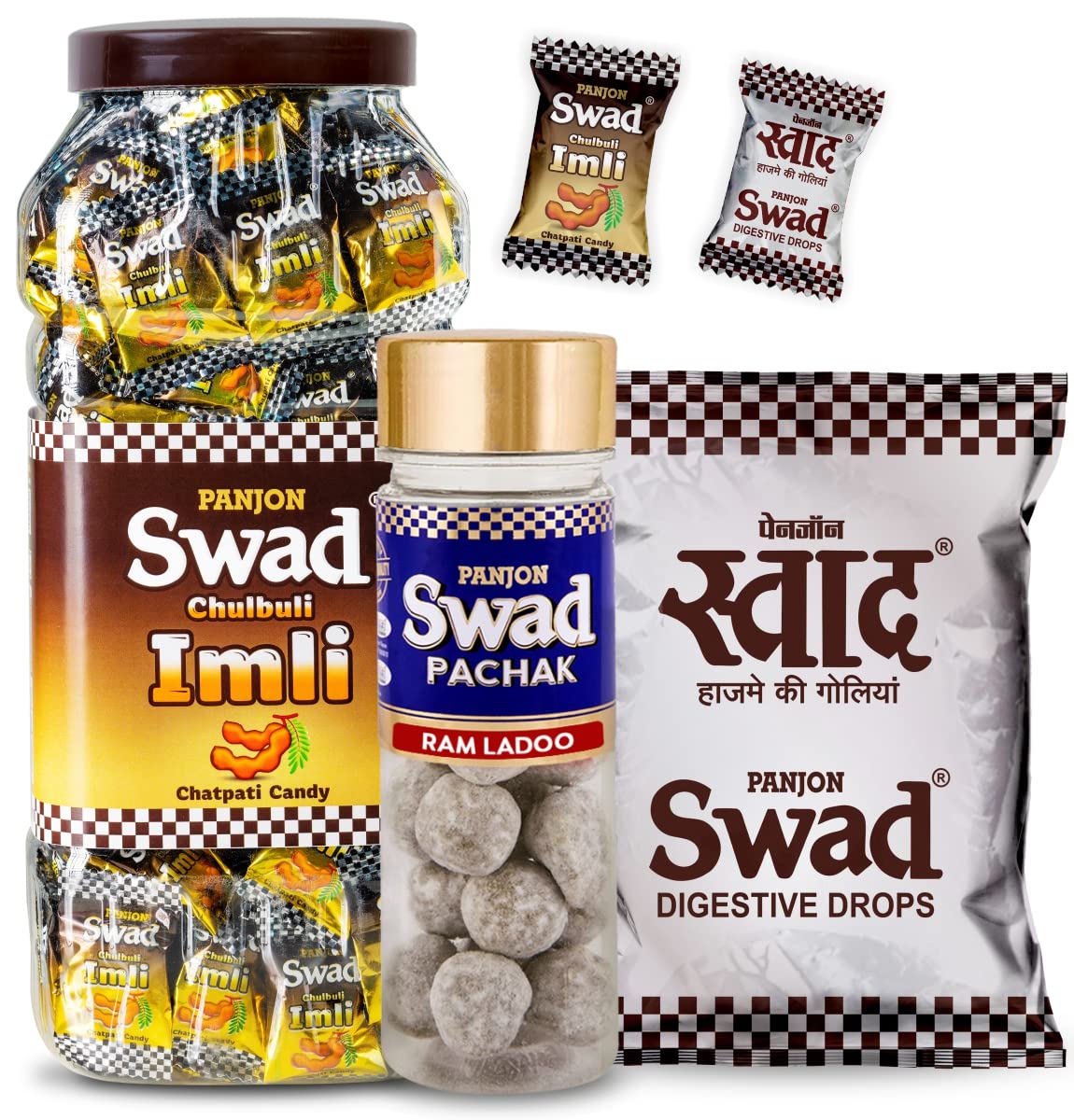 Swad Chulbuli Imli Candy 200 Toffee Jar, Swad Original Toffee 25 Pack ...