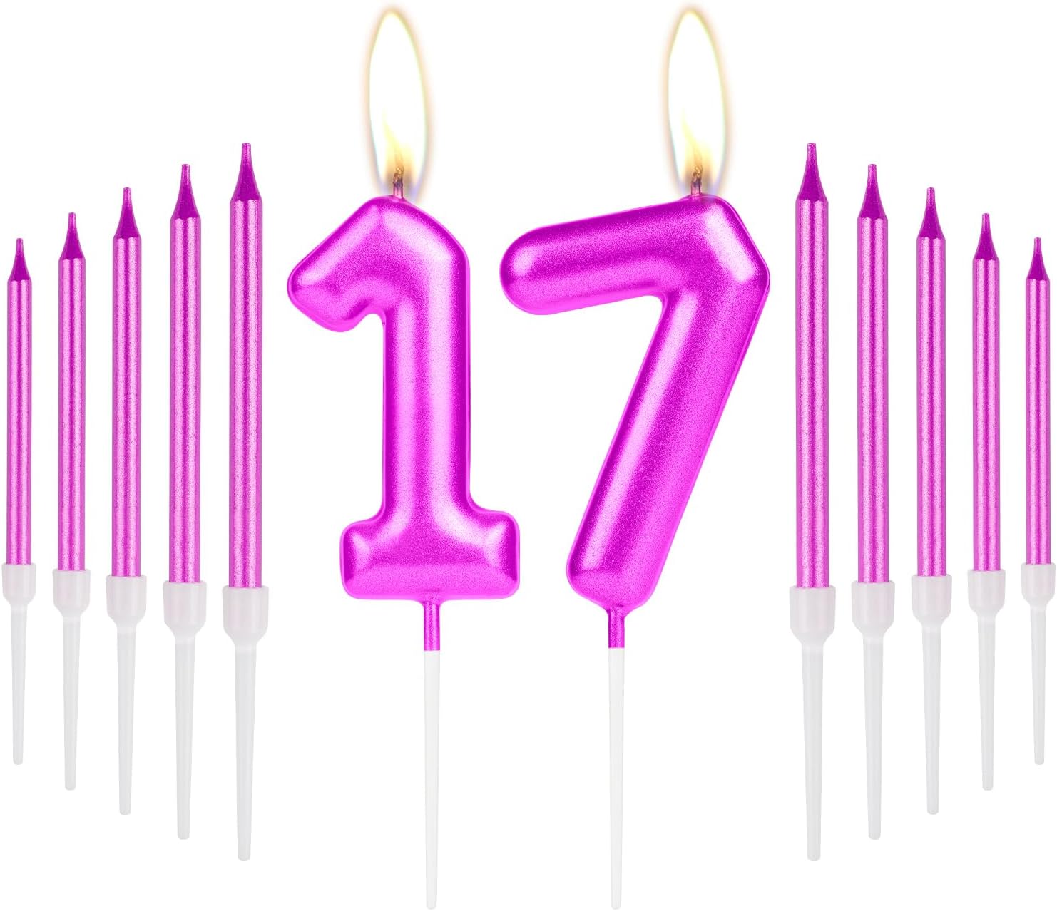 Amazon.com: iNINGER Rose Red 17th Birthday Number Candles,Rose Red Long ...