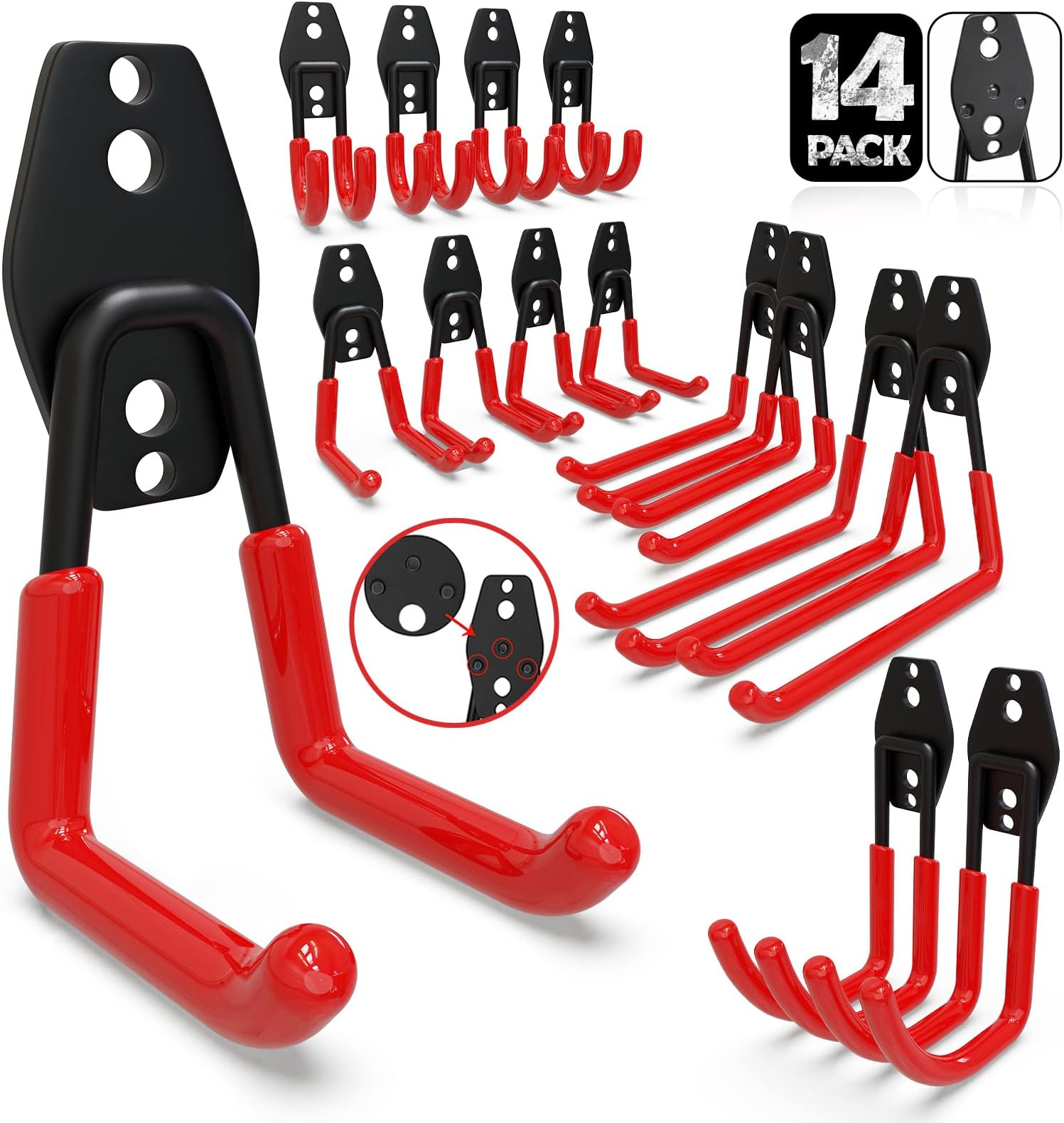 3-H Garage Hooks Heavy Duty, Tool Hangers for Garage Wall 14PC ...
