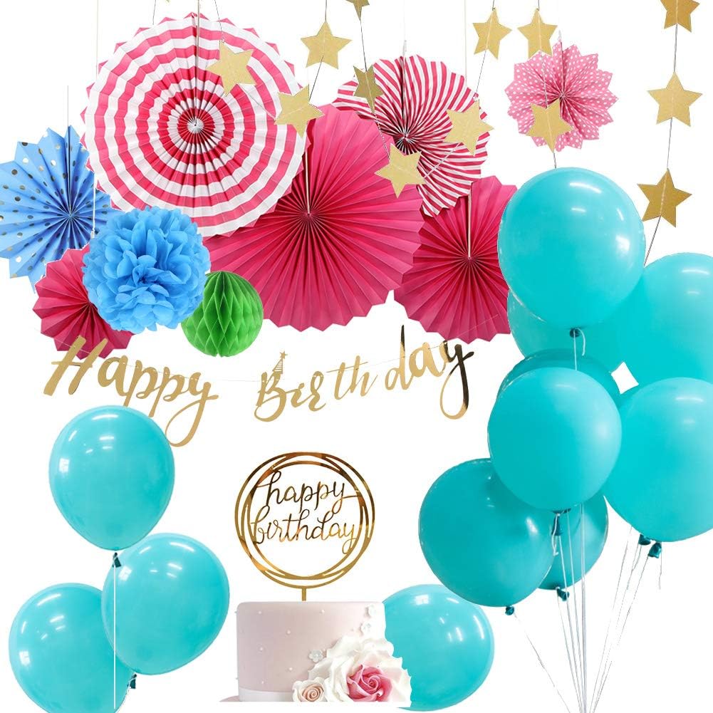 SUNBEAUTY Tissue Paper Fans Birthday Party Decorations Kit Happy ...