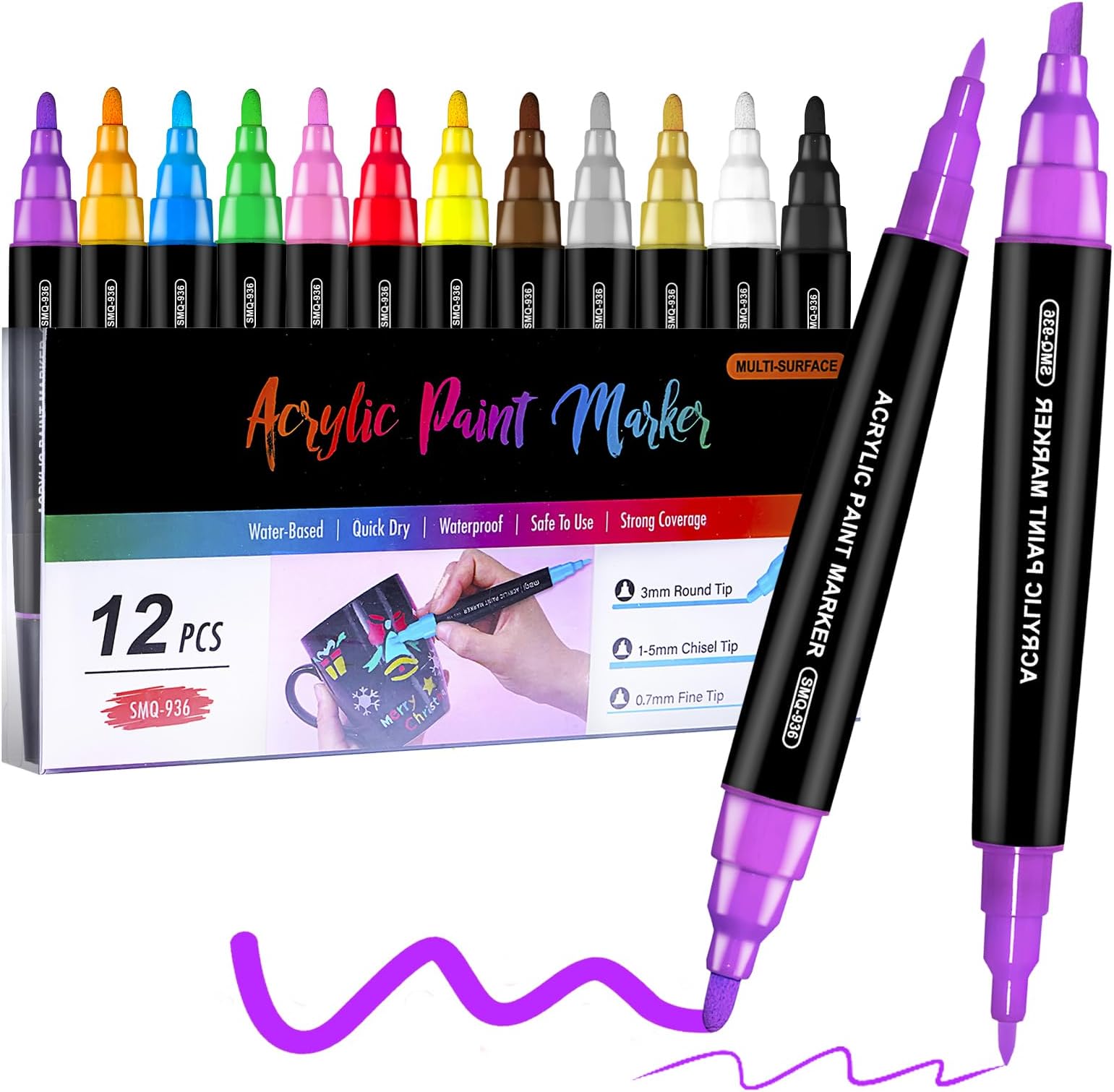 Amazon.com: Colorful Acrylic Paint Markers, 12 Colors Paint Pen Set ...