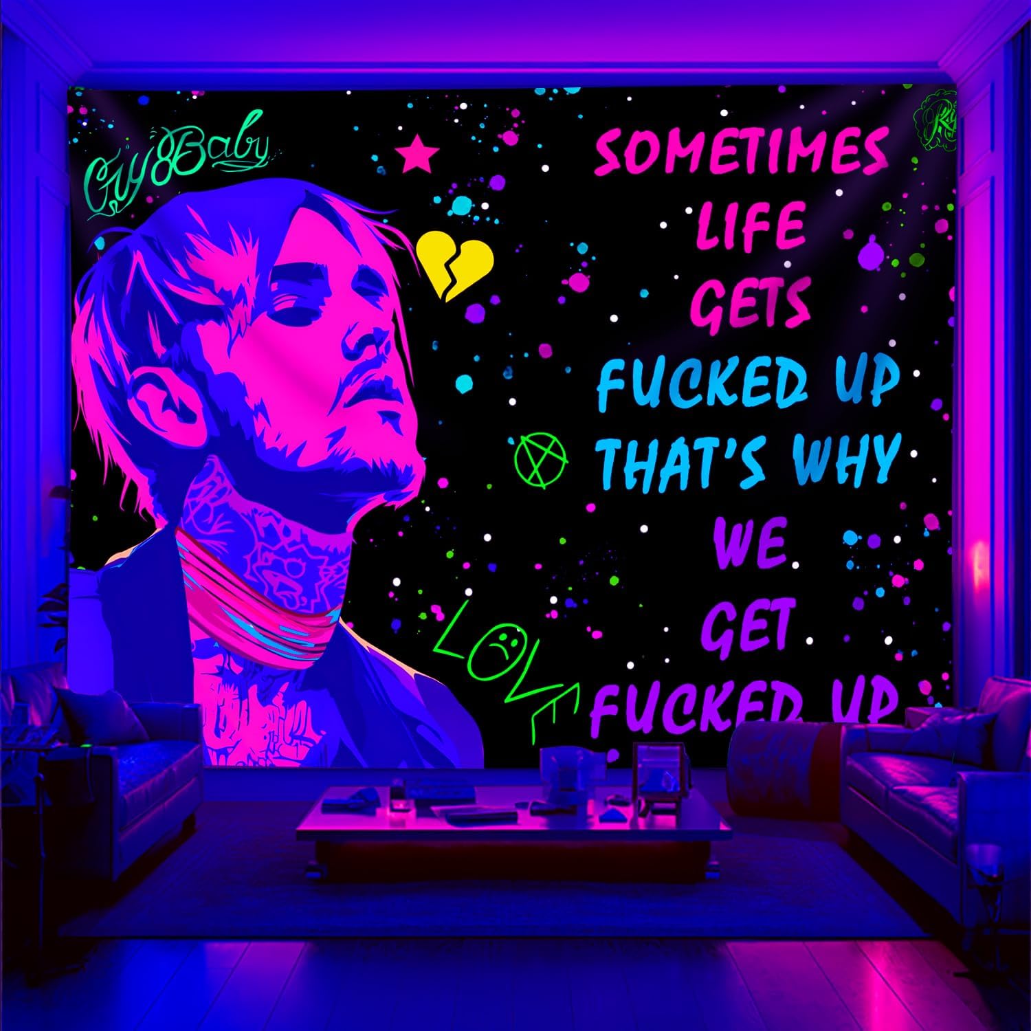 Amazon.com: PSYHILAR Blacklight Lil Peep Poster, Black Light Lyric ...