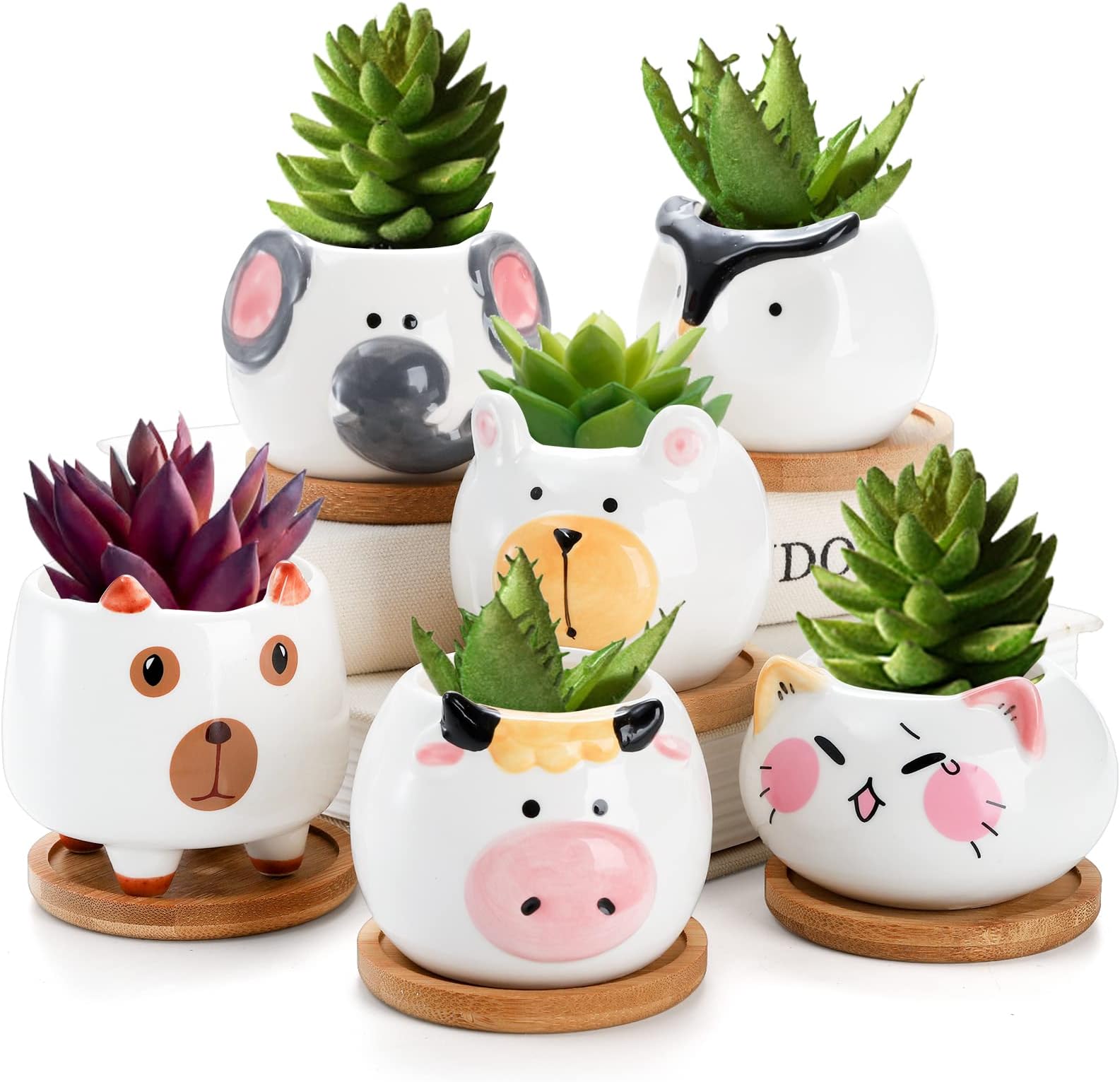 Amazon.com: Mezchi 6 Pack Ceramic Animal Small Succulent Pots with ...