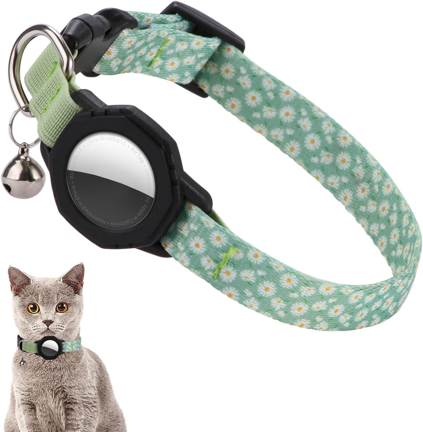 Pet Supplies : BINGPET AirTag Cat Collar with Bells, Upgraded Safety ...