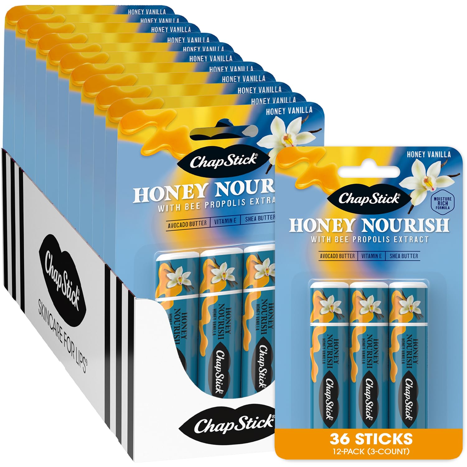 Snapklik.com : ChapStick Bulk Lip Balm, Honey Vanilla 3-Packs (12 Sets ...