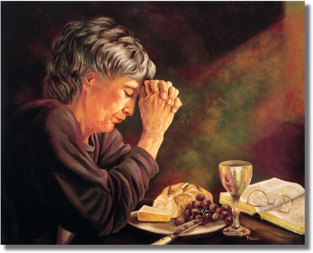 Amazon.com: Gratitude Lady Praying at Dinner Table Daily Bread Grace ...
