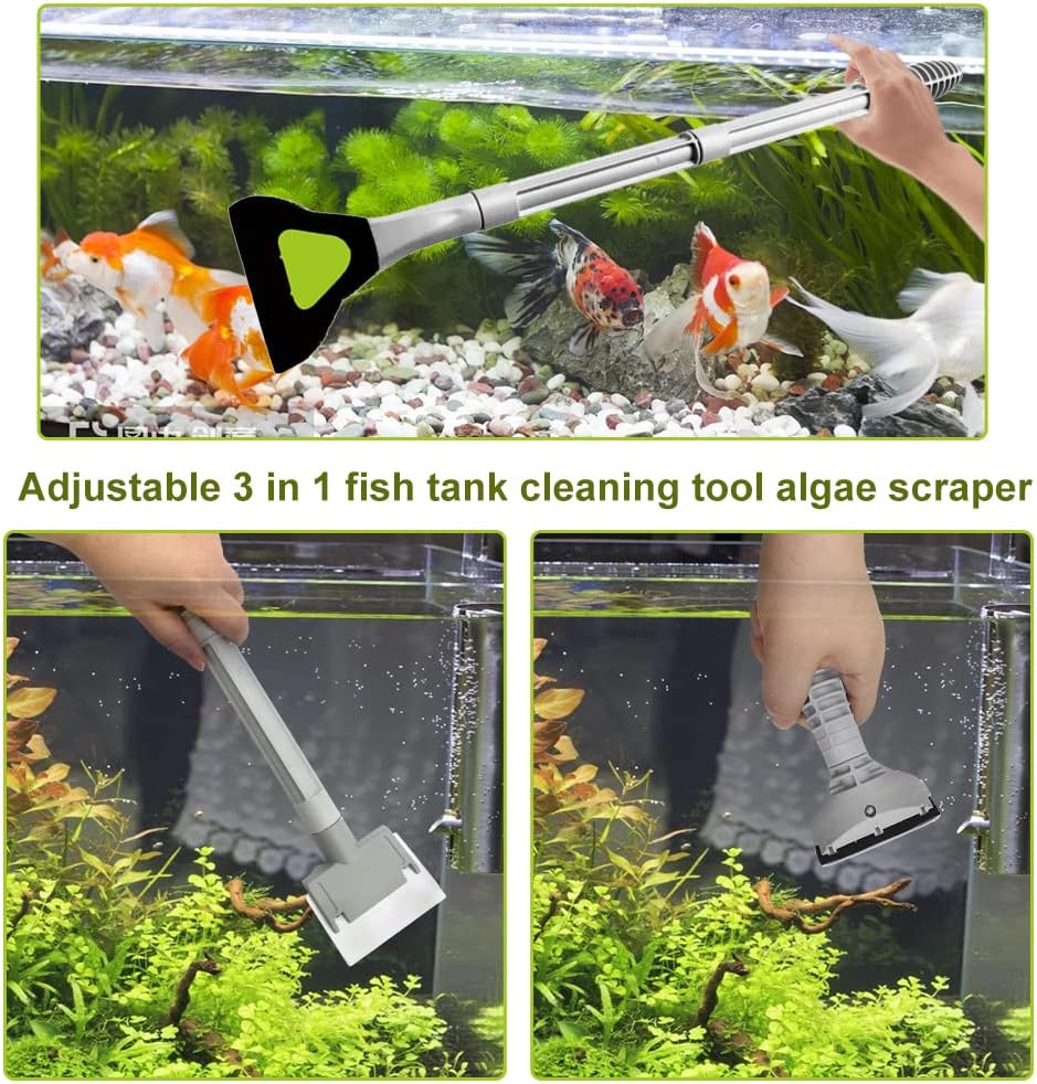 EQLEF 3 in 1 Fish Tank Cleaning Tool Algae Scraper Adjustable Long ...