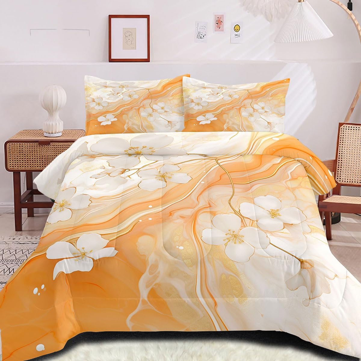 Amazon.com: CCoutueChen Orange Marble Comforter Set Full Size 3D ...