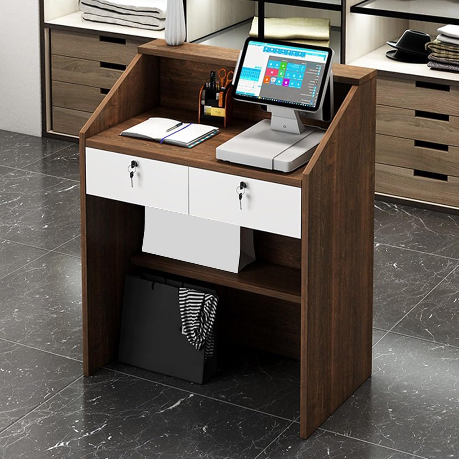 Modern Reception Counter with Lockable Drawers, Small Wooden Checkout ...