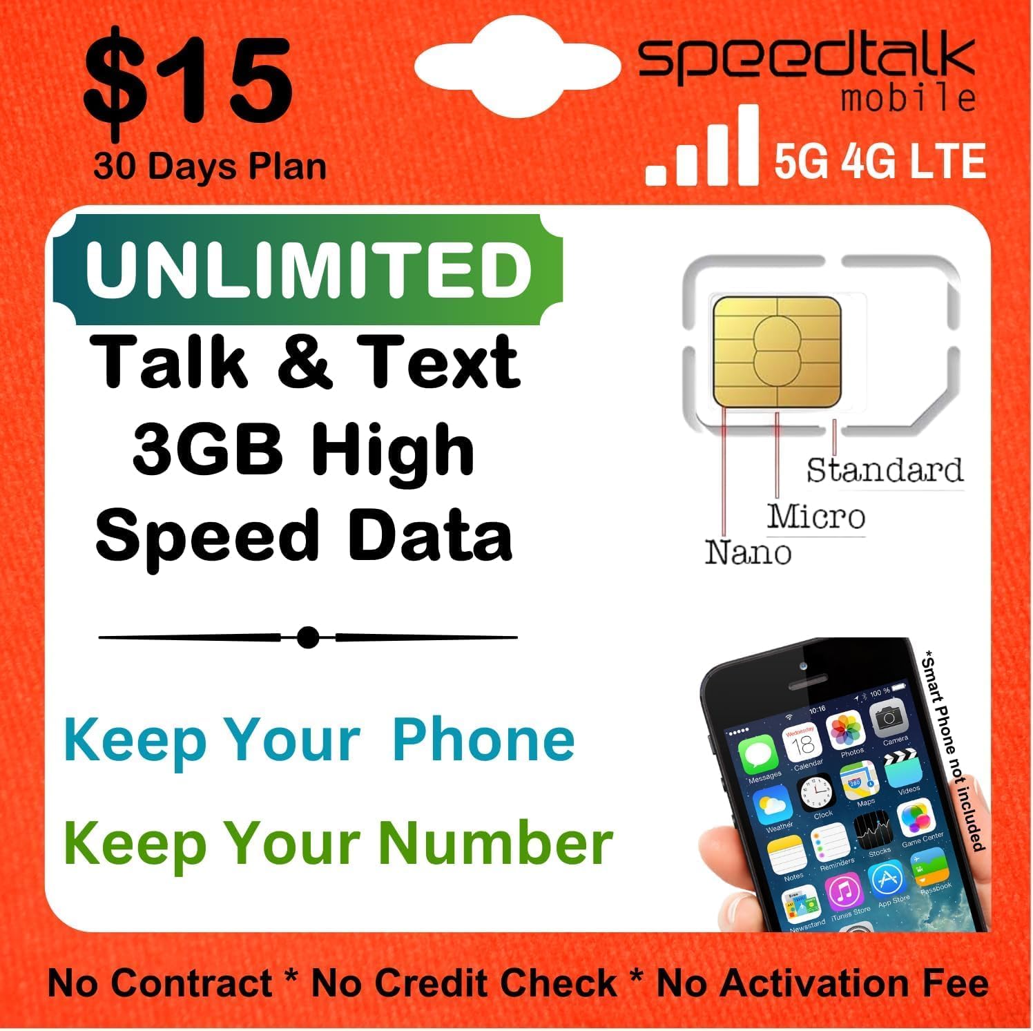 Amazon.com: SpeedTalk Mobile $15 Monthly Plan – Prepaid Unlimited Talk & Text + 3GB Data on a 5G ...