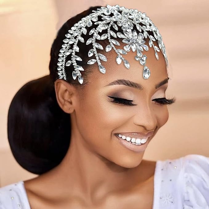 Amazon.com : WONRLUA Wedding Headpiece for Bride, Rhinestone Forehead ...