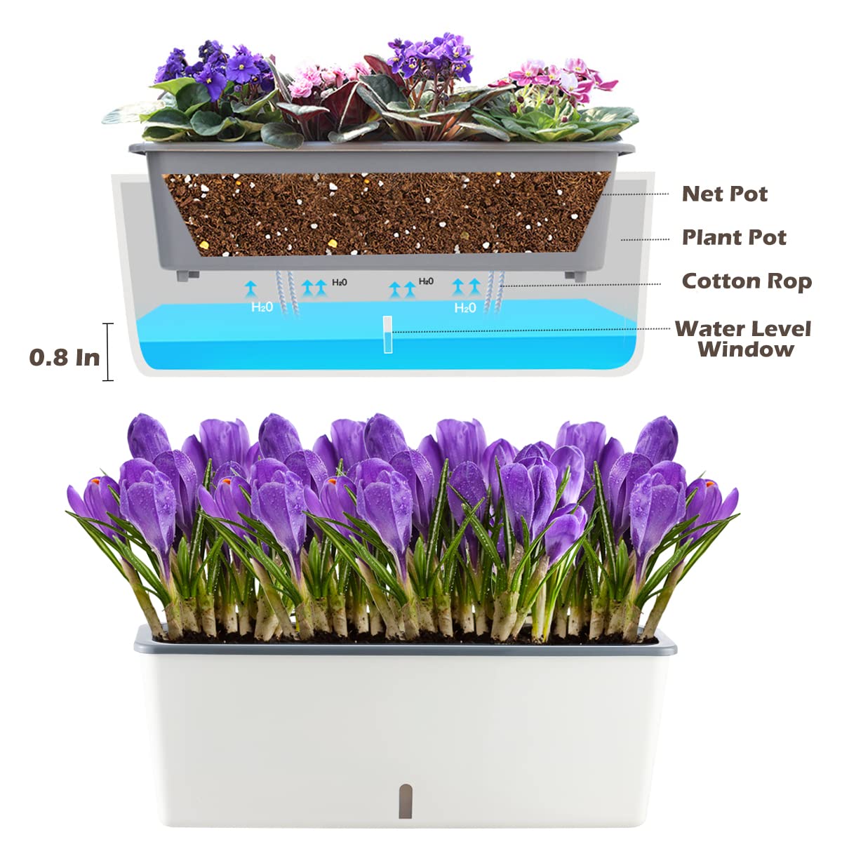 3 Pack Rectangular Self Watering Pots for Indoor Plants 17â€? x 4.7â ...