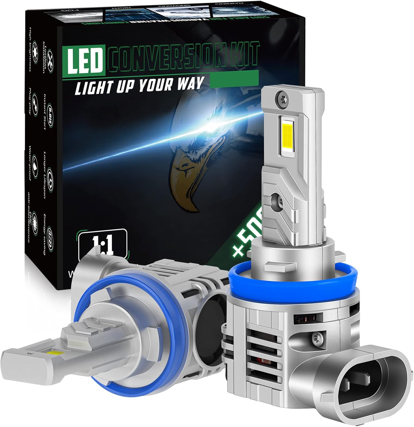 H8/H9/H11 LED Headlight Bulbs Plug & Play Conversion Kit, 72W 6500K ...