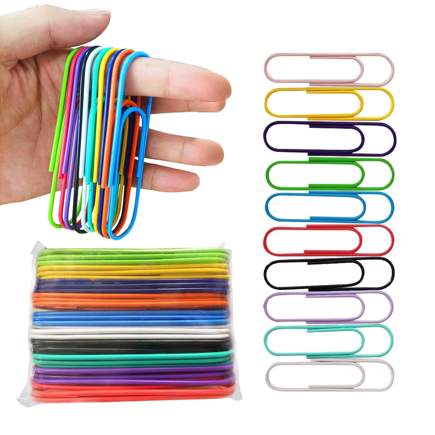 Colorful Paper Clips Large, Pack of 30 Bright Vinyl Coated Jumbo Paper ...