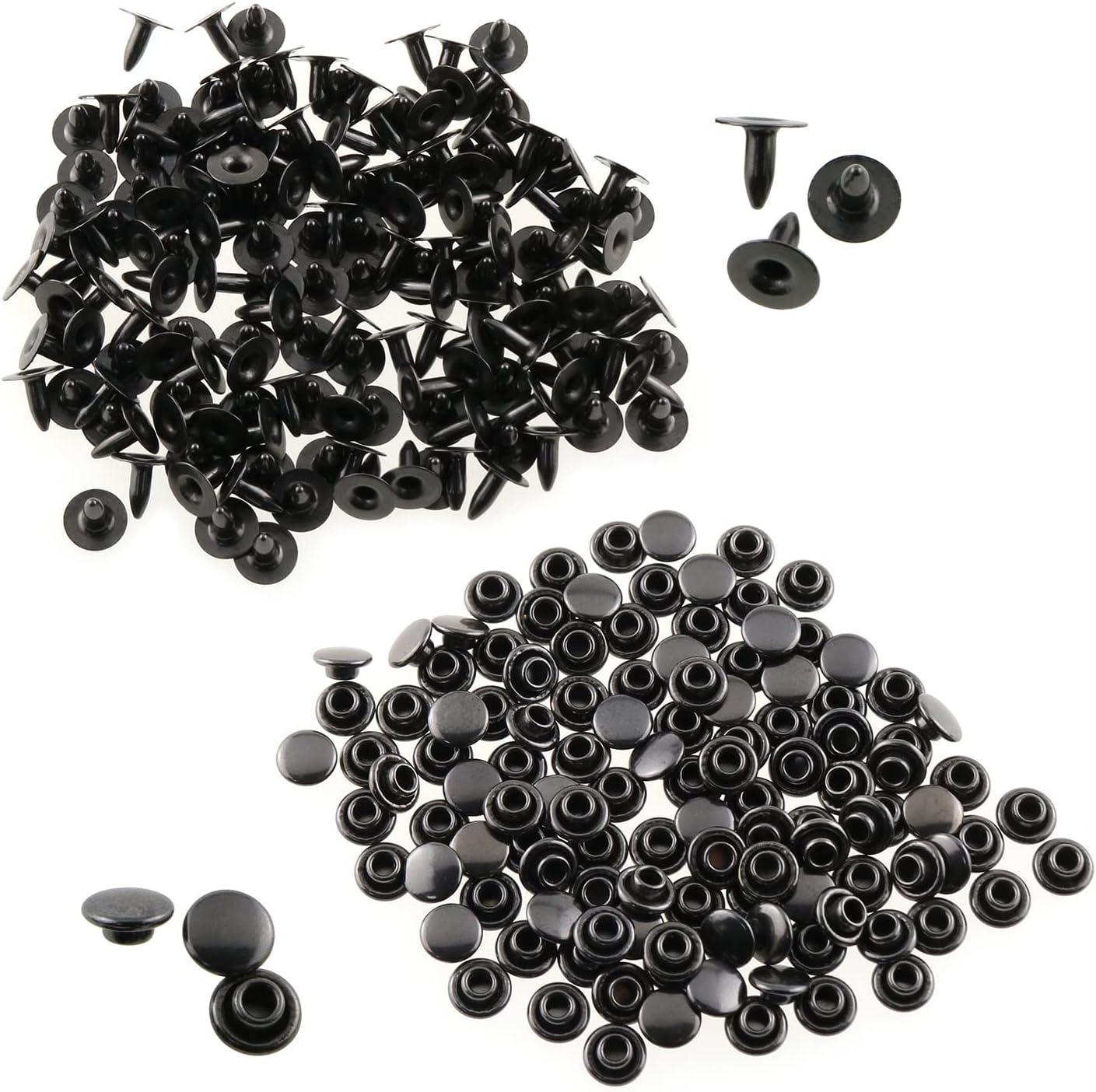 Leather Rivet LUORNG 100 Sets 7x7mm Double Cap Rivets Gun Black Stud ...