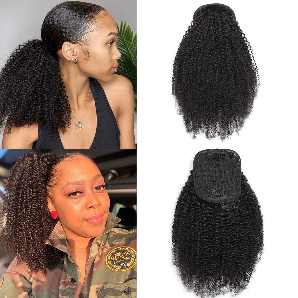 Amazon.com : AIKAUR Drawstring Ponytail Human Hair 4C Afro Kinky Curly ...