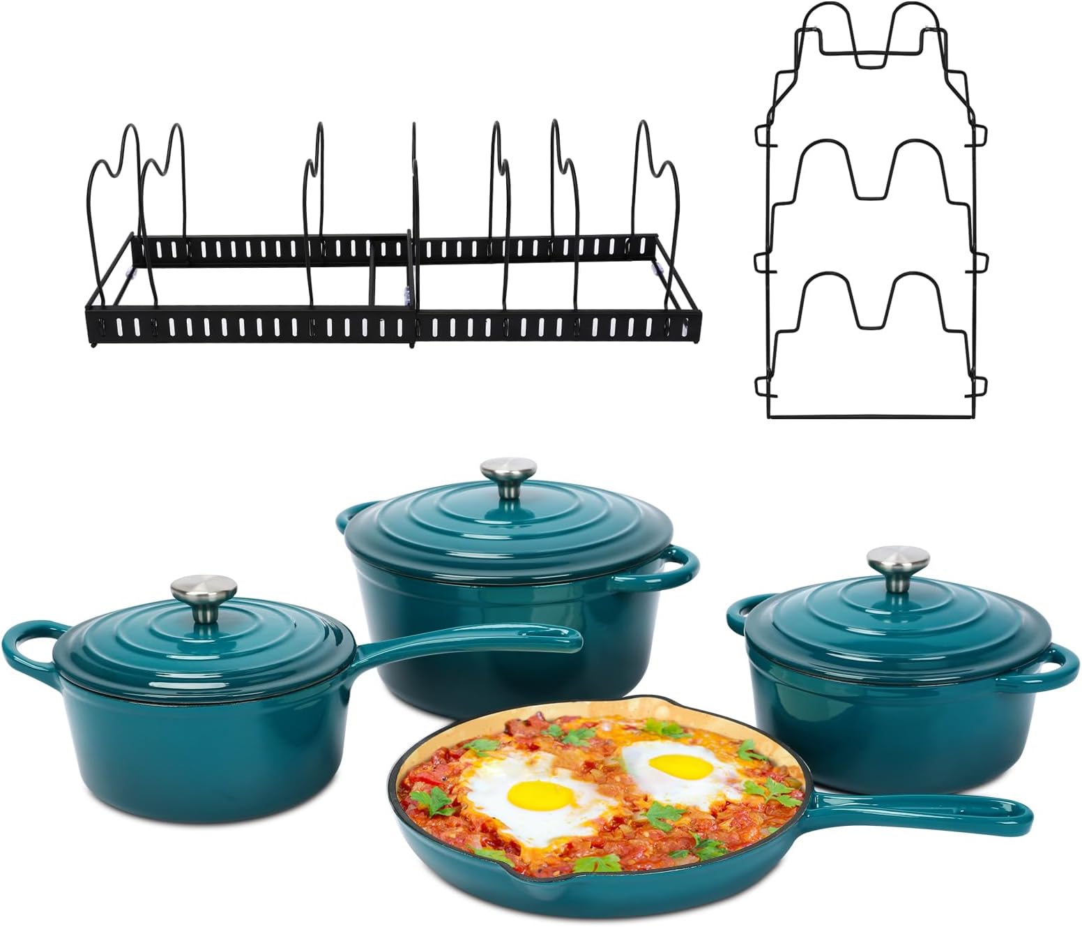 Amazon.com: Hisencn Enameled Cast Iron Cookware Set, 7 Piece Set of ...