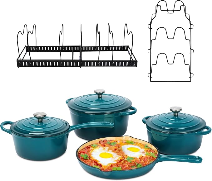 Amazon.com: GRILL FORCE Enameled Cast Iron Cookware Set, 9-Piece Pots ...