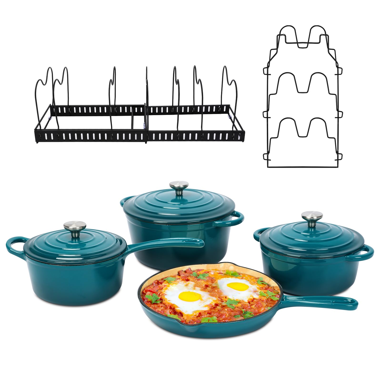 Amazon.com: GRILL FORCE Enameled Cast Iron Cookware Set, 9-Piece Pots ...