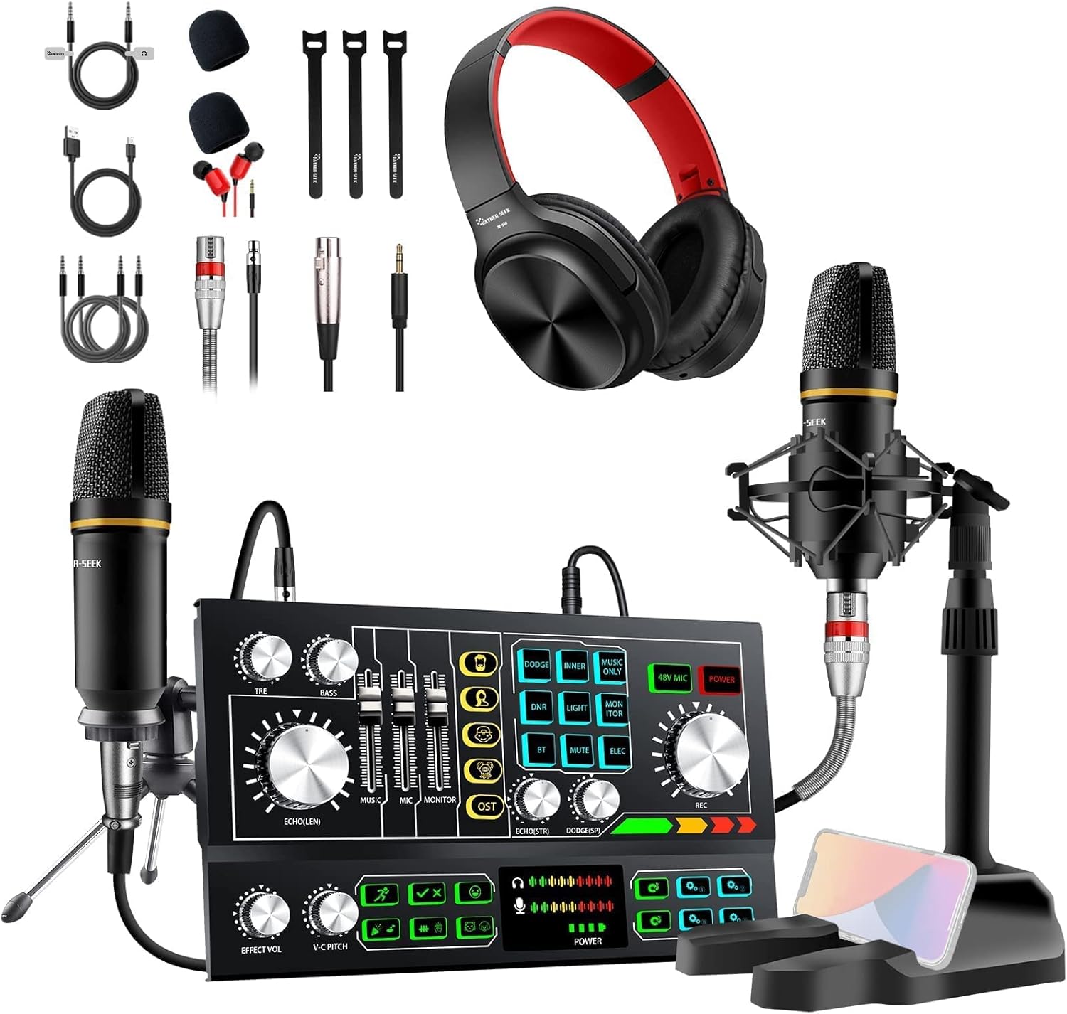 Amazon.com: Podcast Equipment Bundle with 48V Condenser Microphone[XLR ...